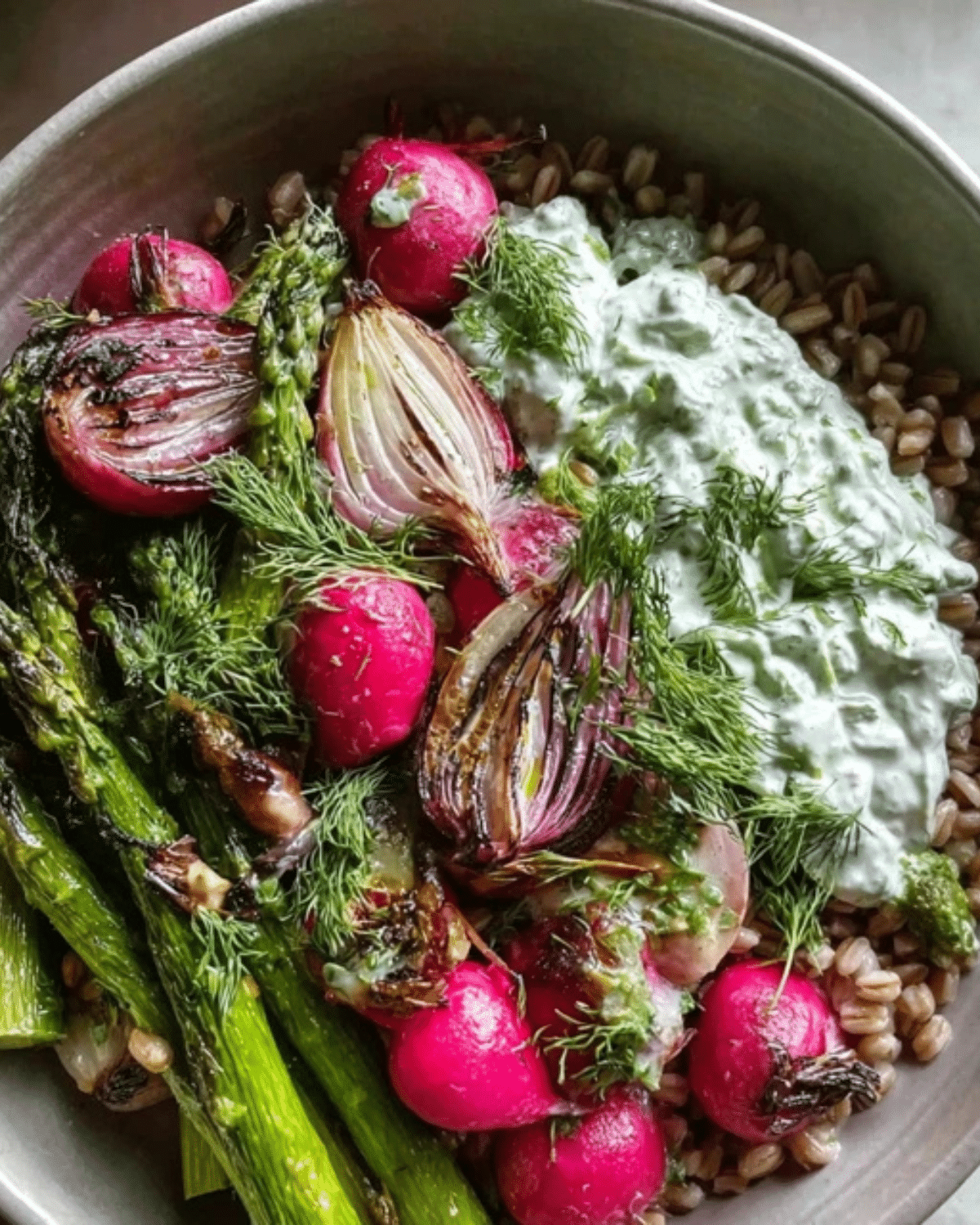 Spring Farro Bowl with Herb Yogurt Sauce – That’s Irresistible