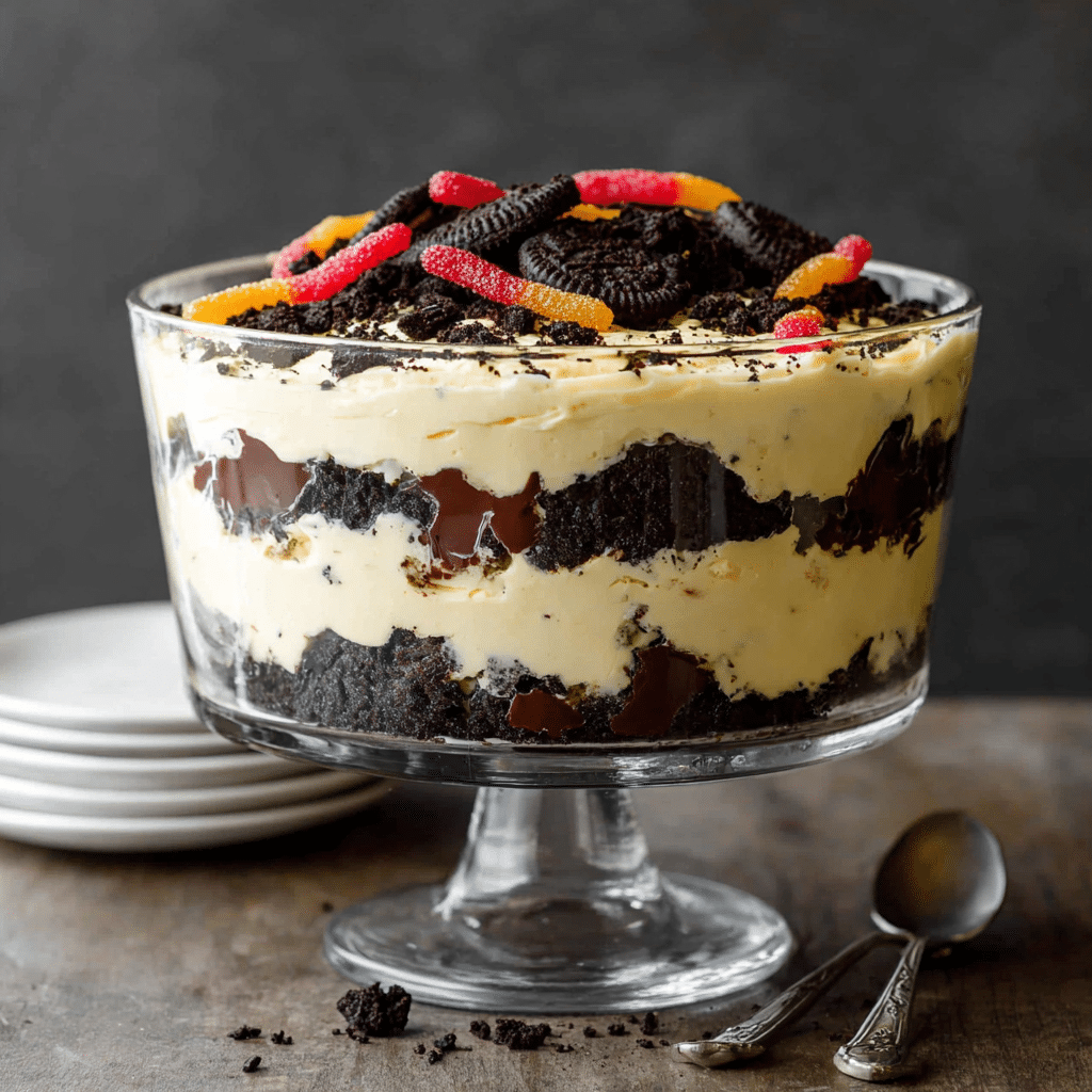 Oreo Dirt Cake with Gummy Worms Easy Fun Dessert