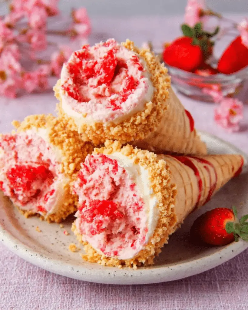 Strawberry Crunch Cheesecake Cones Best Easy Dessert